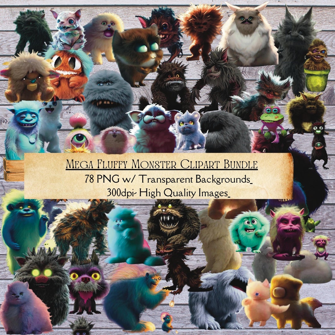 Clipart Bundle, Fluffy Monsters Clipart, Halloween Clipart, Commercial ...