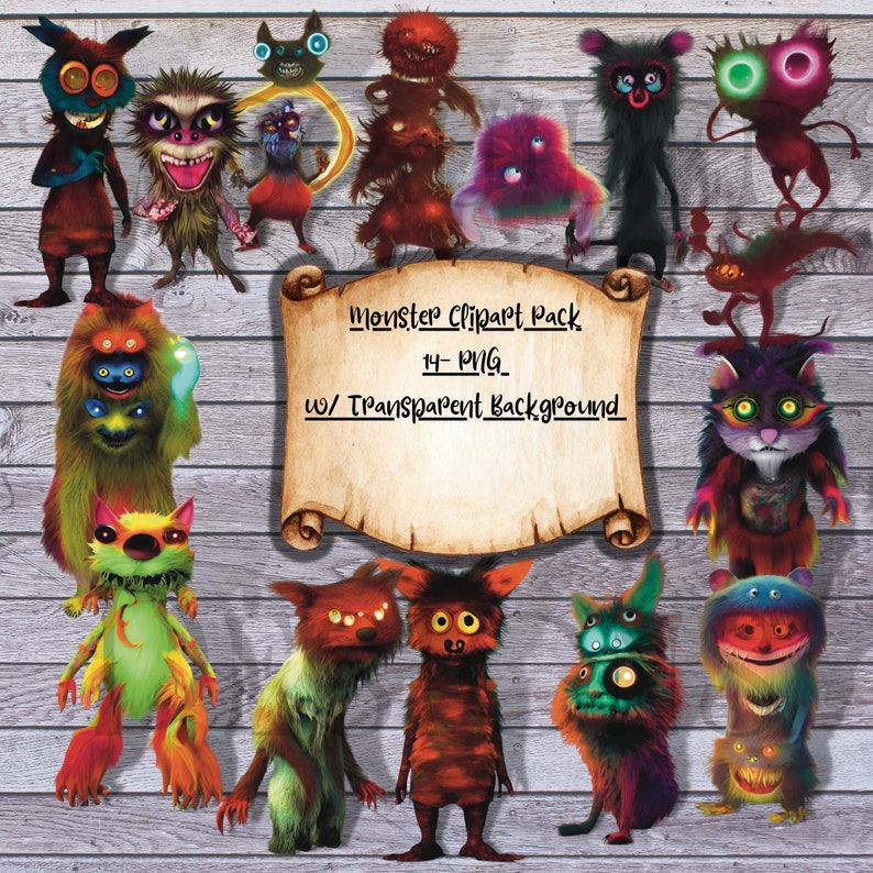 Cute Monster Clipart Set, Party & Halloween Graphics (digital Download ...