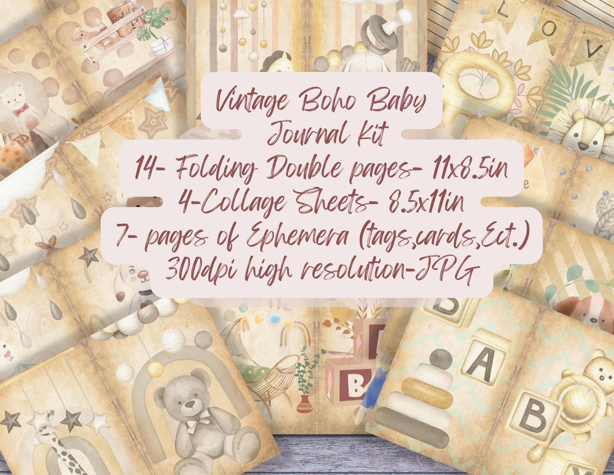 Vintage Boho Baby Junk Journal Kit Neutral Baby Book Boy - Etsy
