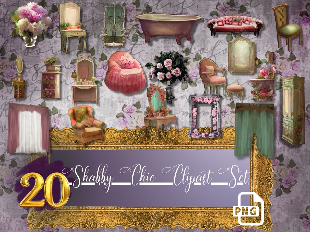 Shabby Chic Clipart Set: Vintage Floral Pngs for Scrapbooking (digital ...