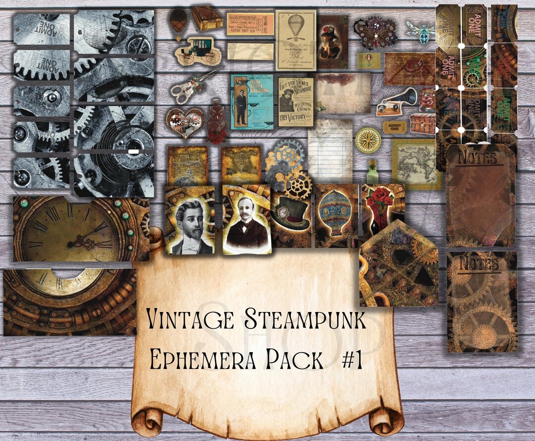 Printable Steampunk Ephemera Pack,ephemera Download,ephemera Pack for ...