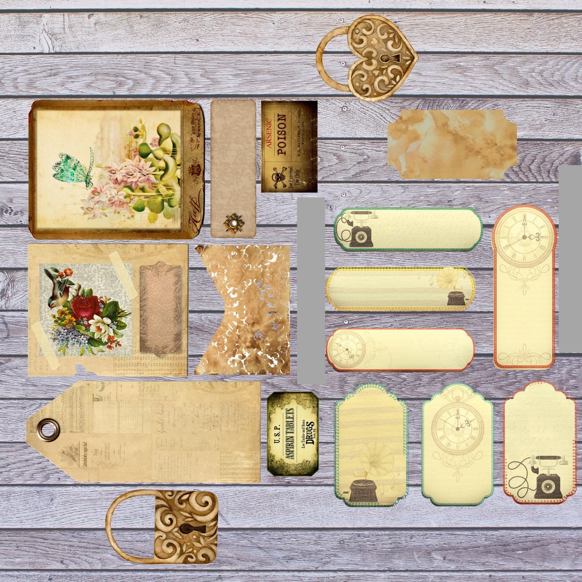 Vintage Lock & Key Junk Journal Kitprintable Vintage Junk - Etsy