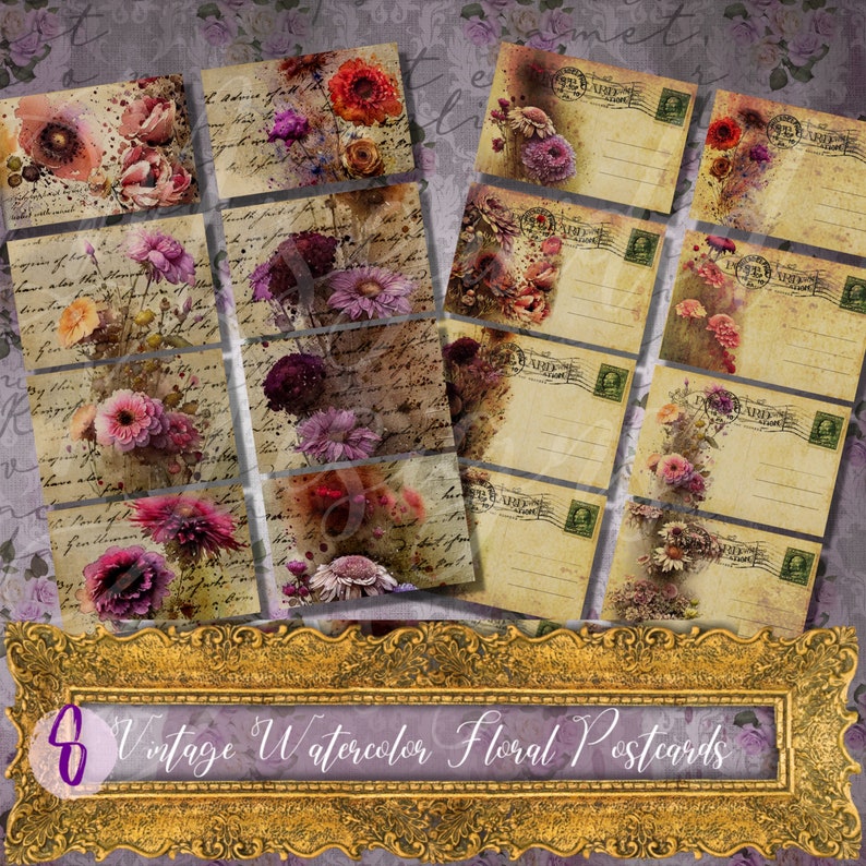Vintage Watercolor Floral Postcards Vintage Ephemera - Etsy