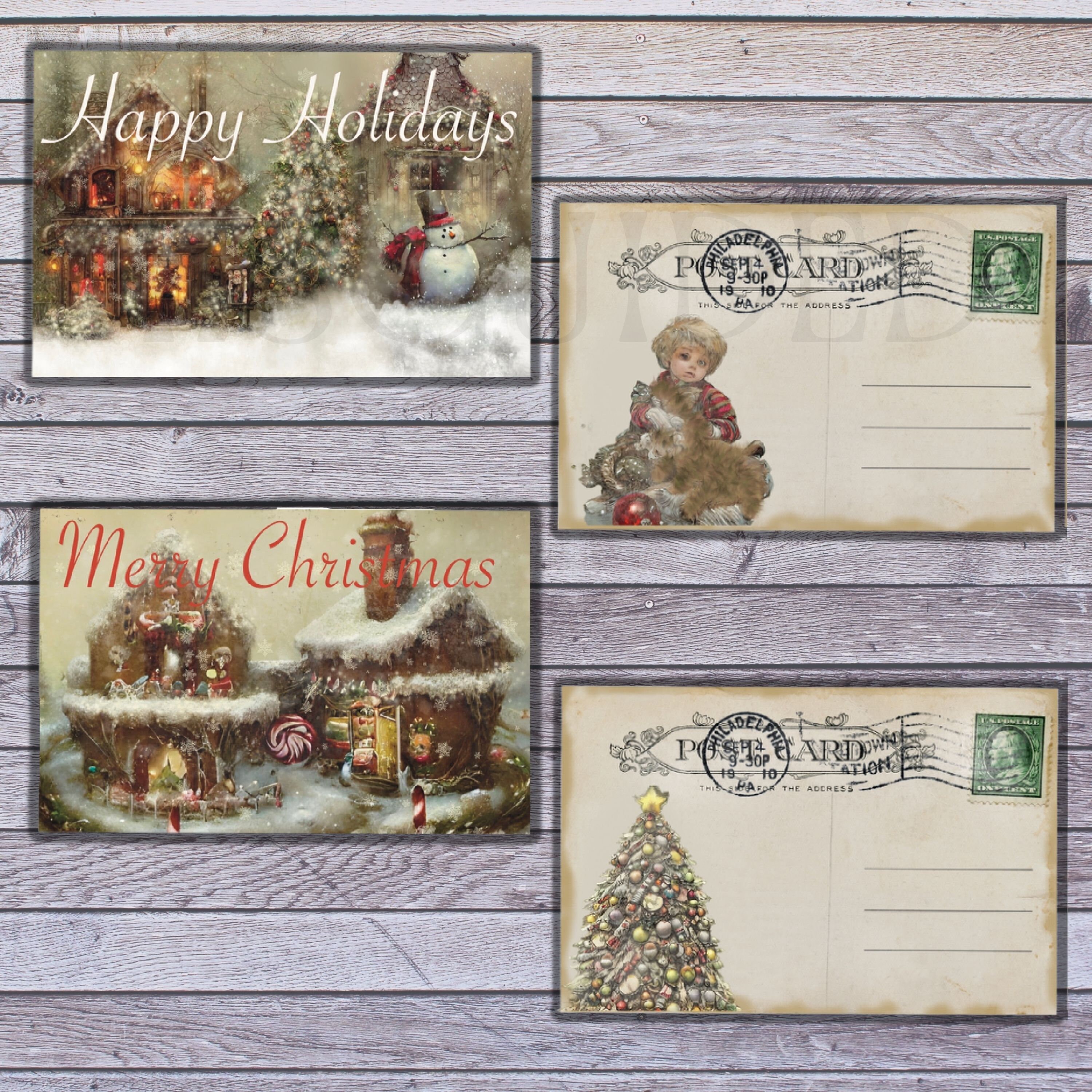 Printable Christmas Post Cards Christmas Card Printable - Etsy