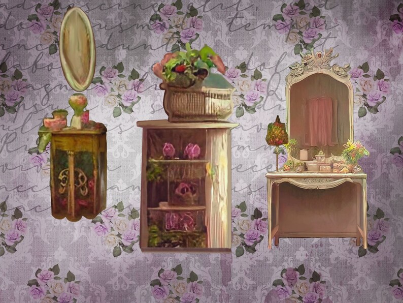 Shabby Chic Clipart Set 13 Pngs for Instant Download Vintage - Etsy