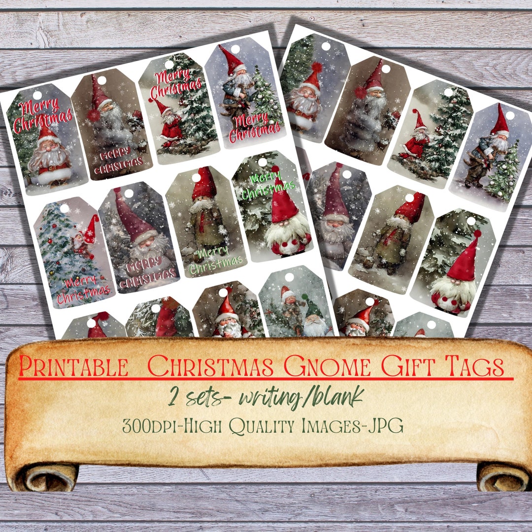 Printable Christmas Gnome Gift Tags: Holiday Ephemera (digital Download ...