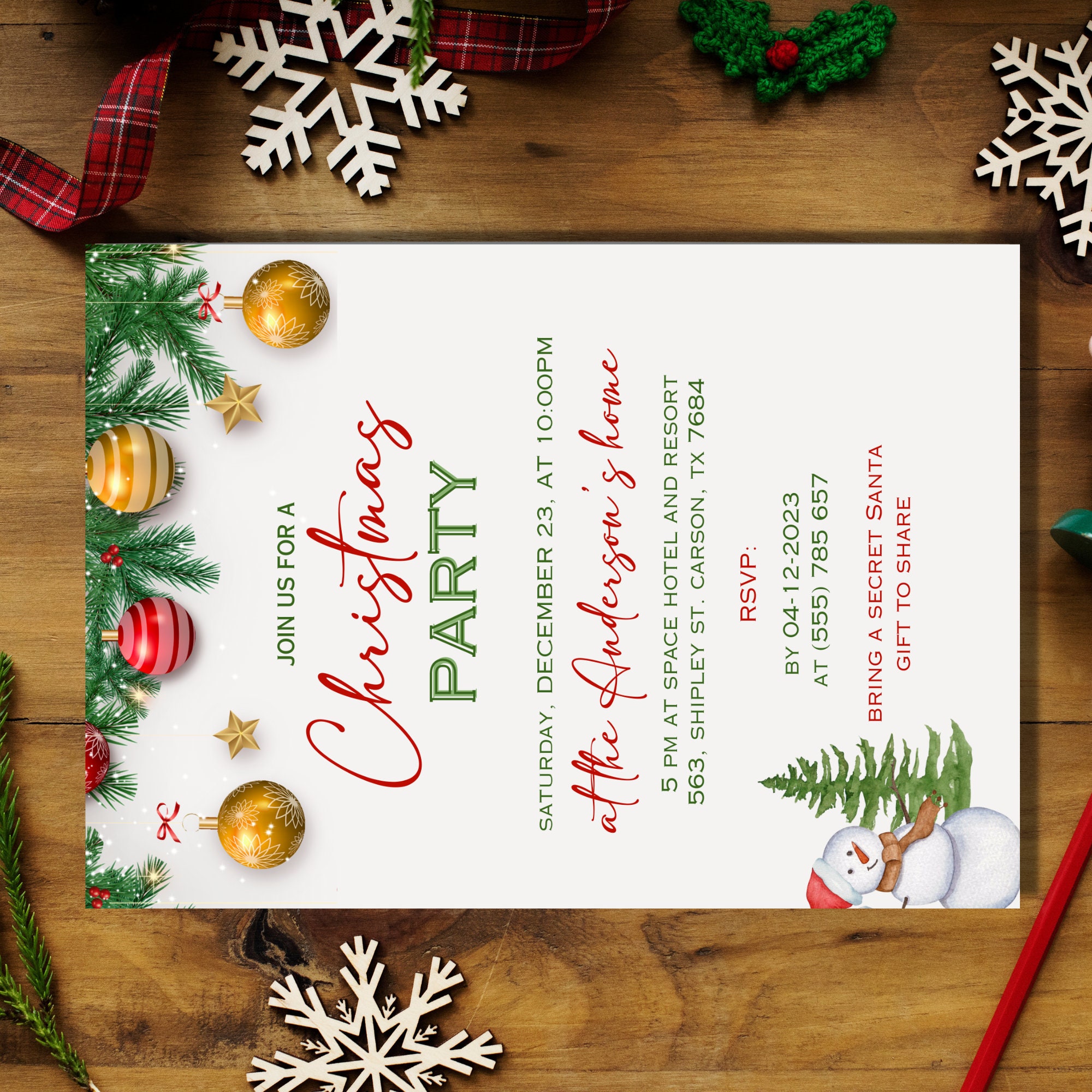 Editable Christmas Party Invitation, Christmas Party Invitation ...