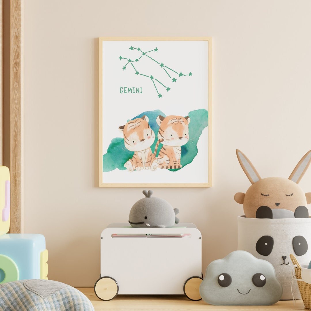 Zwillinge Baby Tiger Print / Wand Kunst / Sternzeichen Sternbild / Baby ...
