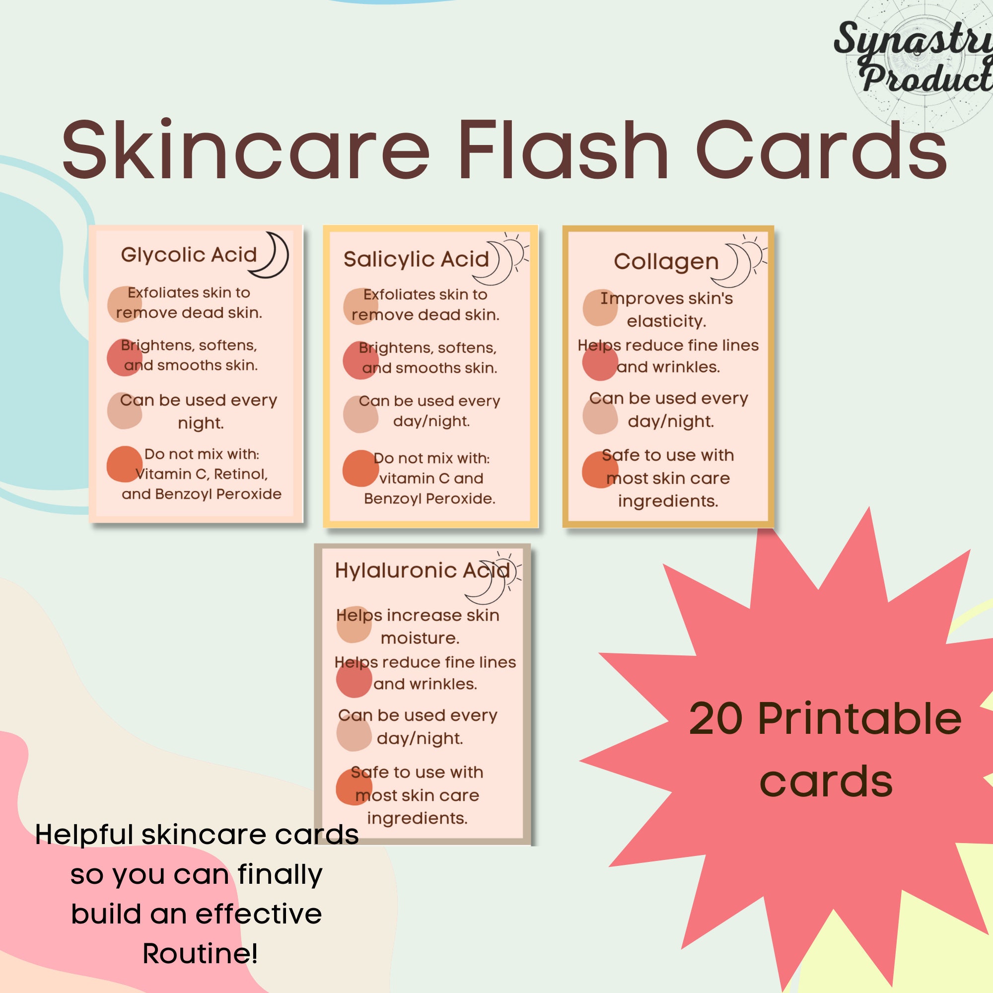 Skincare Digital Flash Cards - Etsy