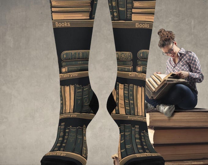 Book Socks, Student Socks, Book Lover Socks, Cute Book Socks, Book ...