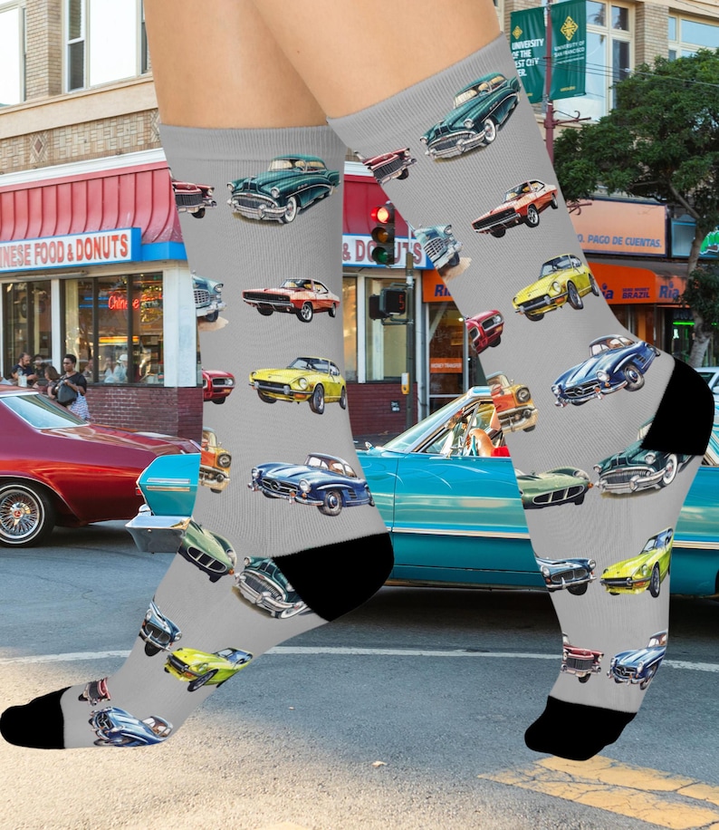 Retro Car Socks – Vintage Automobile Print Crew Socks - Etsy