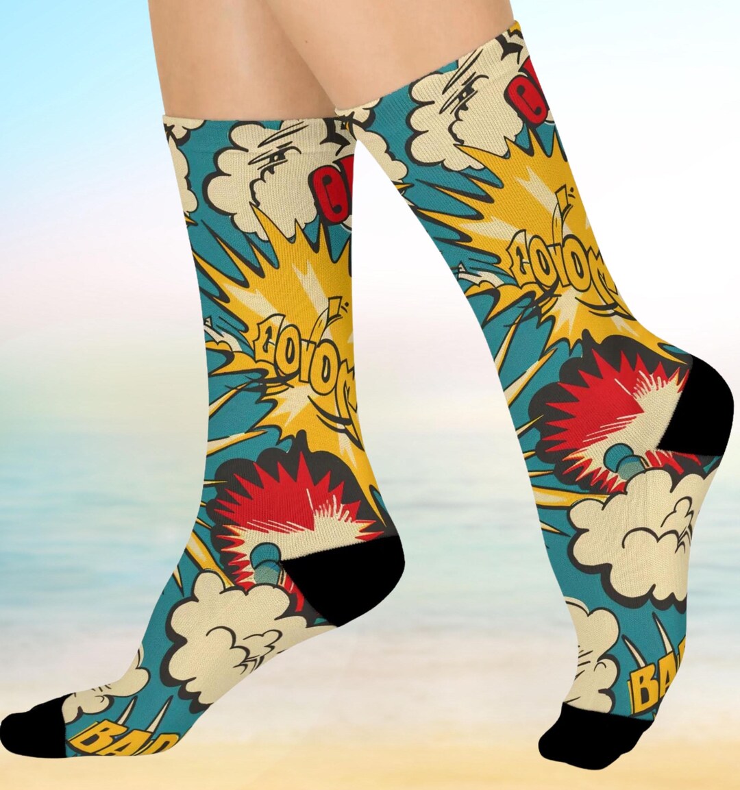 Comic Book Cushioned Crew Socks | Fun Graphic Socks for Superhero Fans ...