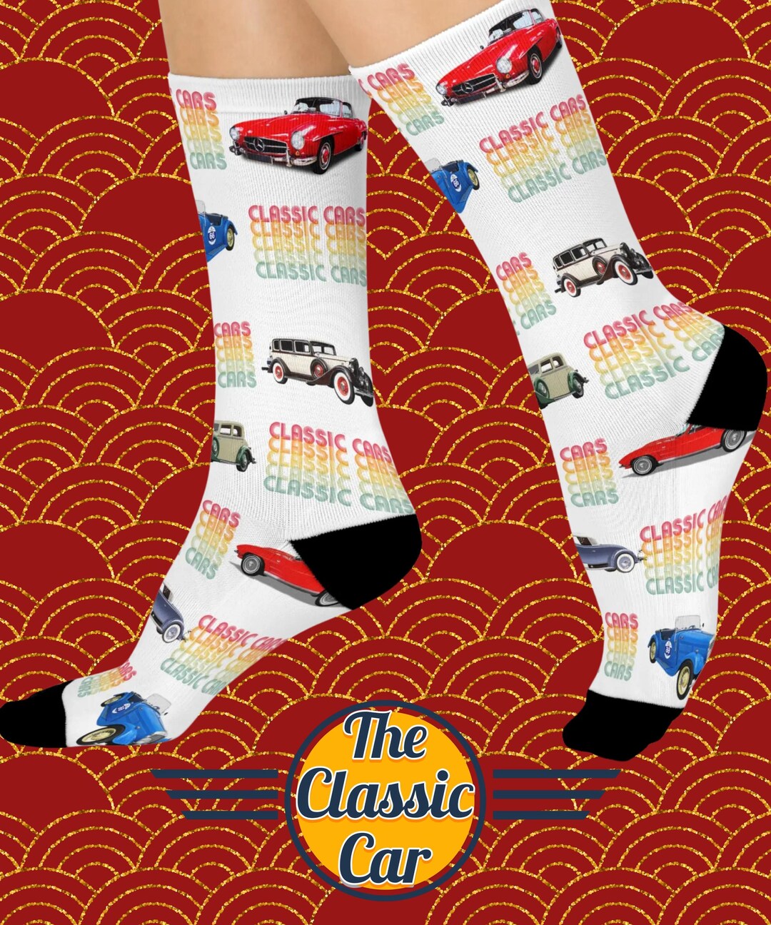 Vintage Classic Cars Cushioned Crew Socks - Perfect Classic Car Gift ...