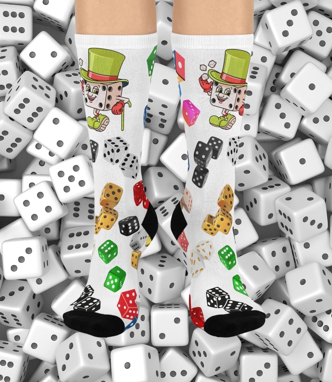 Fun Dice Print Cushioned Crew Socks for Gamers, Colorful Socks, Gift ...