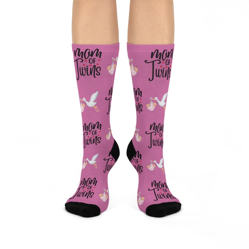 Mom of Twins Girls Cushioned Crew Socks Fun Gift for New Moms Comfy ...