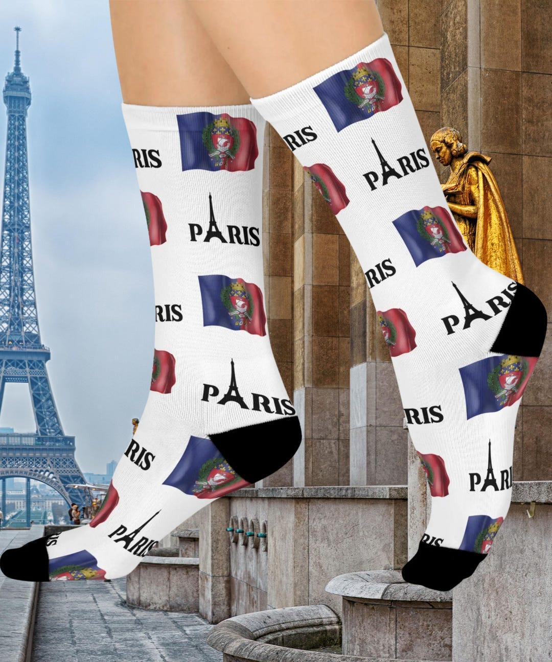 Vibrant Paris Flag-themed Cushioned Crew Socks | Fun Gift for Travelers ...
