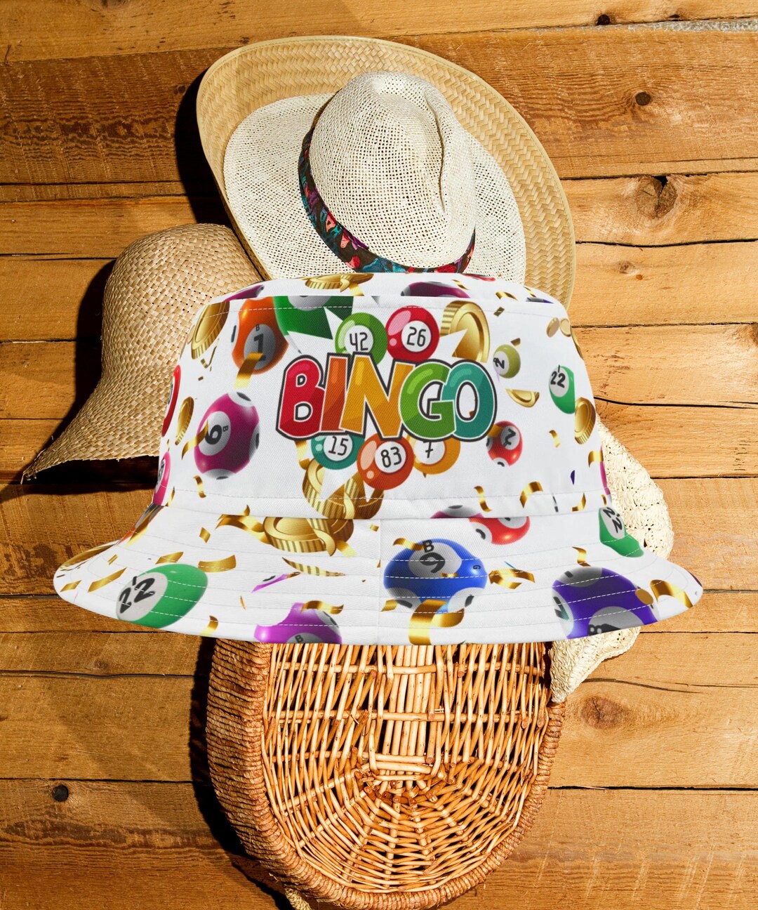 Cute Bingo Bucket Hat, Fun Bingo Ball Tags, Colorful Bingo Gift ...