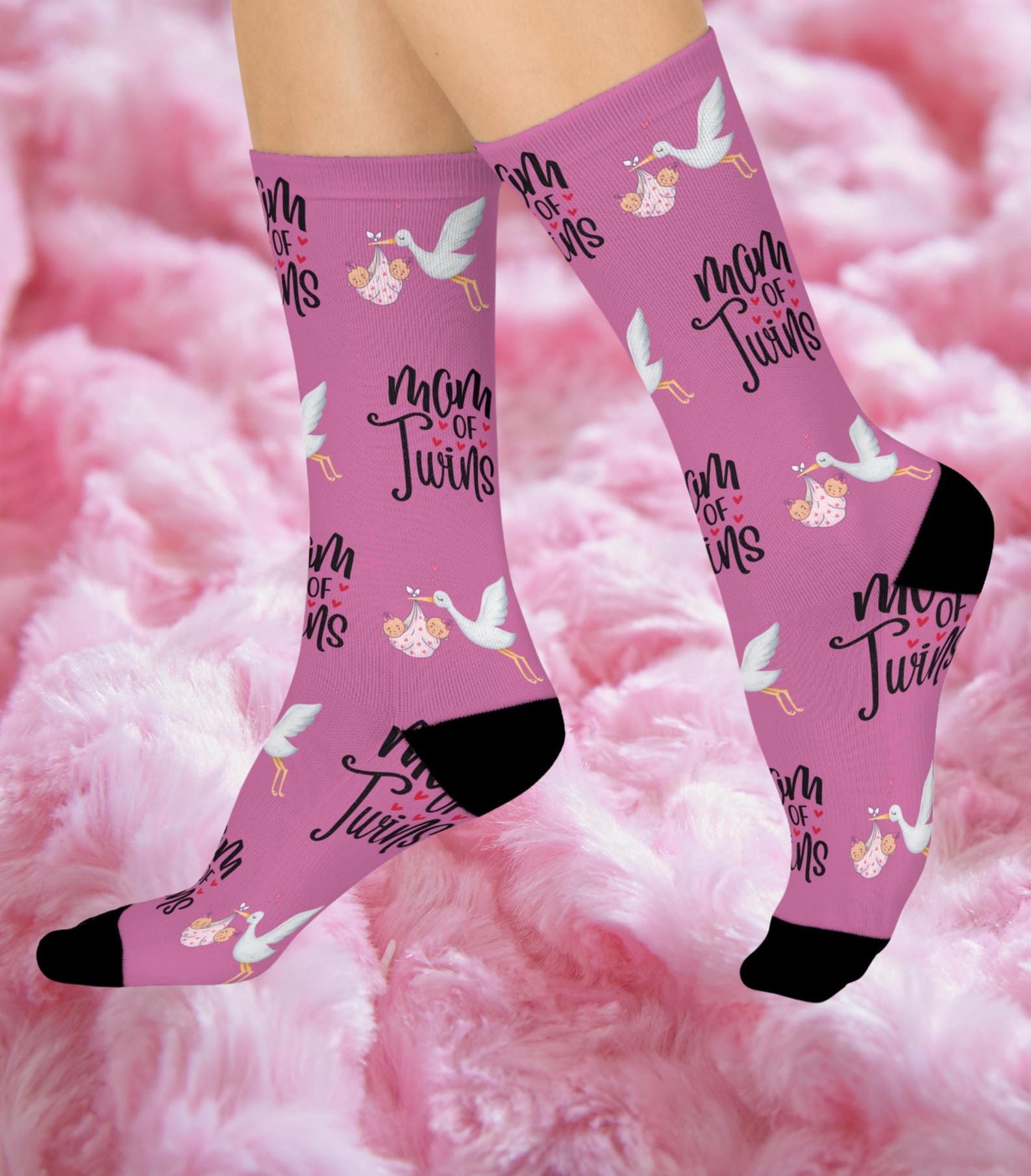 Mom of Twins Girls Cushioned Crew Socks Fun Gift for New Moms Comfy ...
