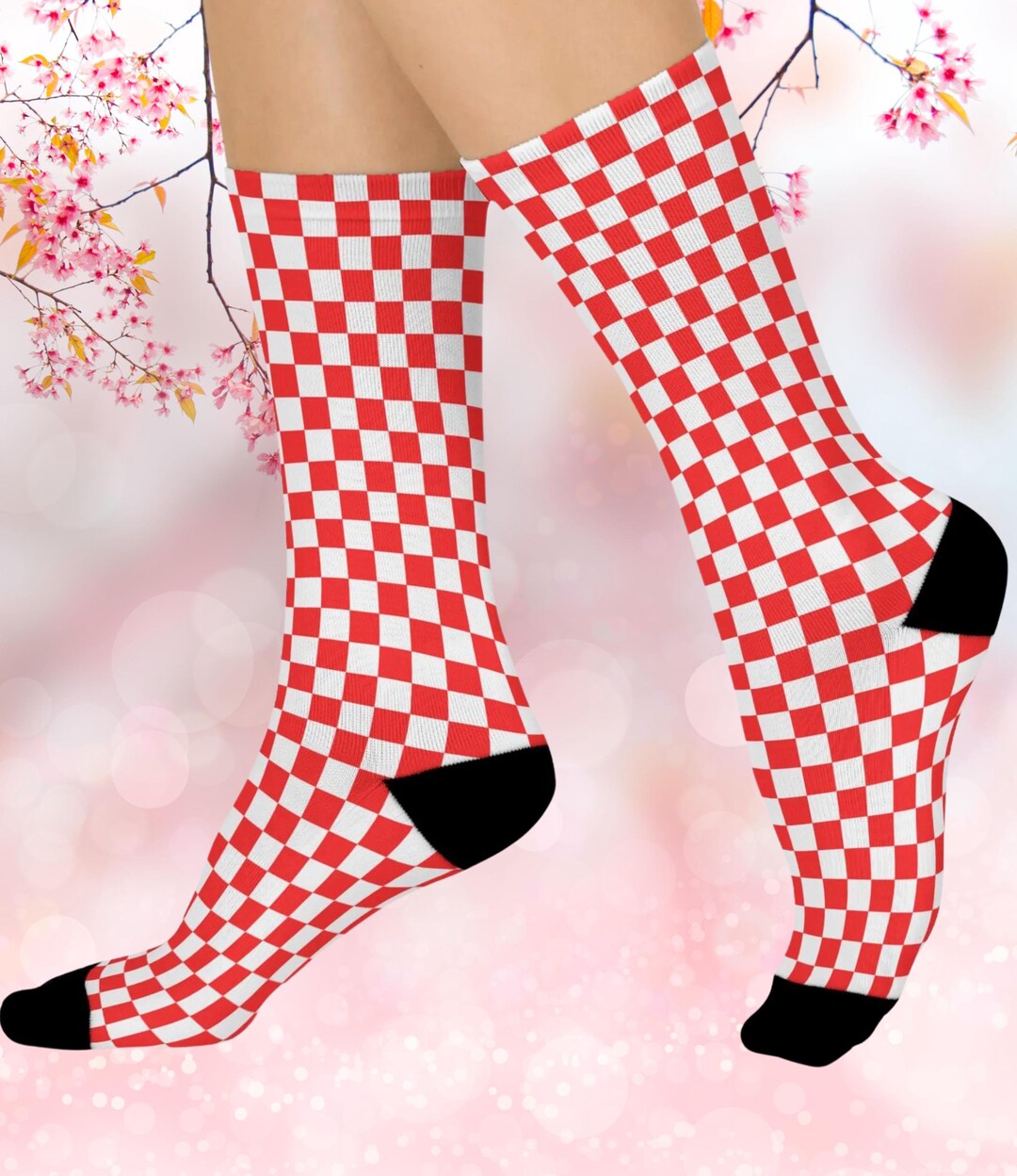Retro Red and White Checkerboard Cushioned Crew Socks | Gifts for ...