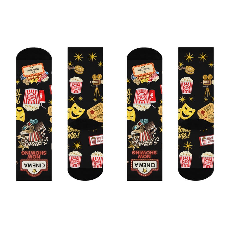 Cinema Theme Crew Socks – Movie Lover Film Fan Accessories, Popcorn ...