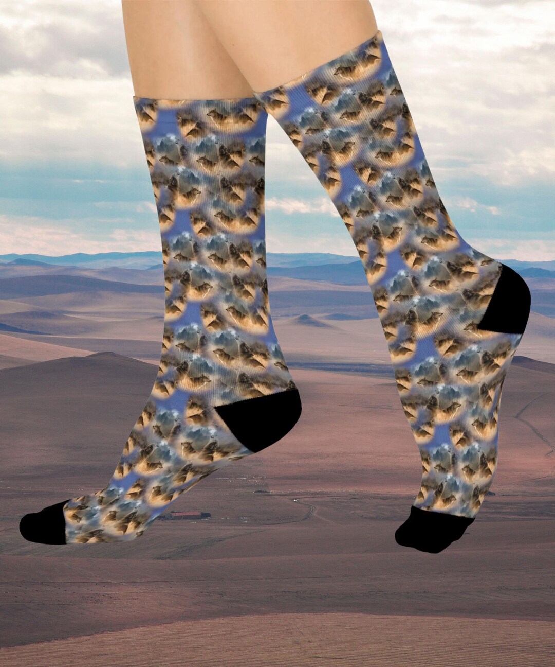 Wolf Print Crew Socks – Cushioned Wildlife Animal Design - Etsy