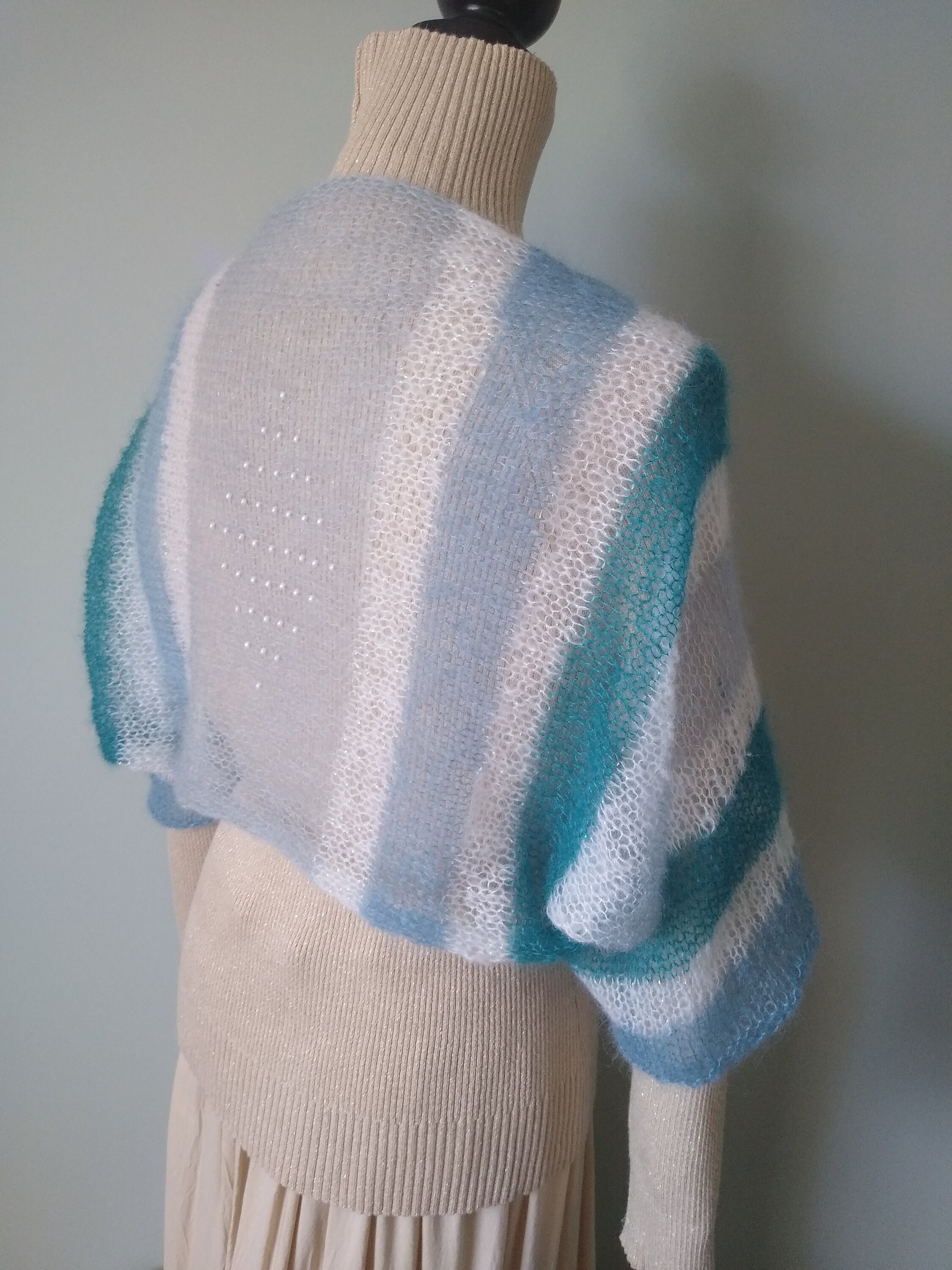 Hand Knitted Beaded Mohair Summer Shrug stray Cat Blues Handmade Mohair ...