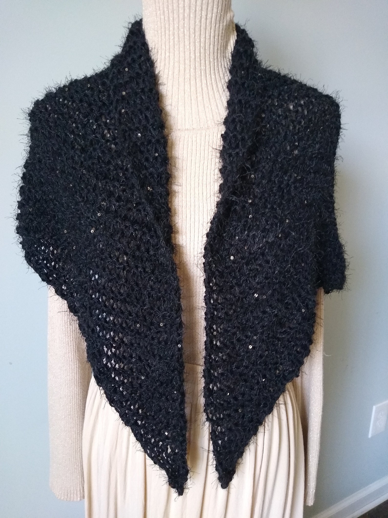 Hand Knitted Wrap amazing Grace Hand Knitted Scarf Black Sequined Scarf ...