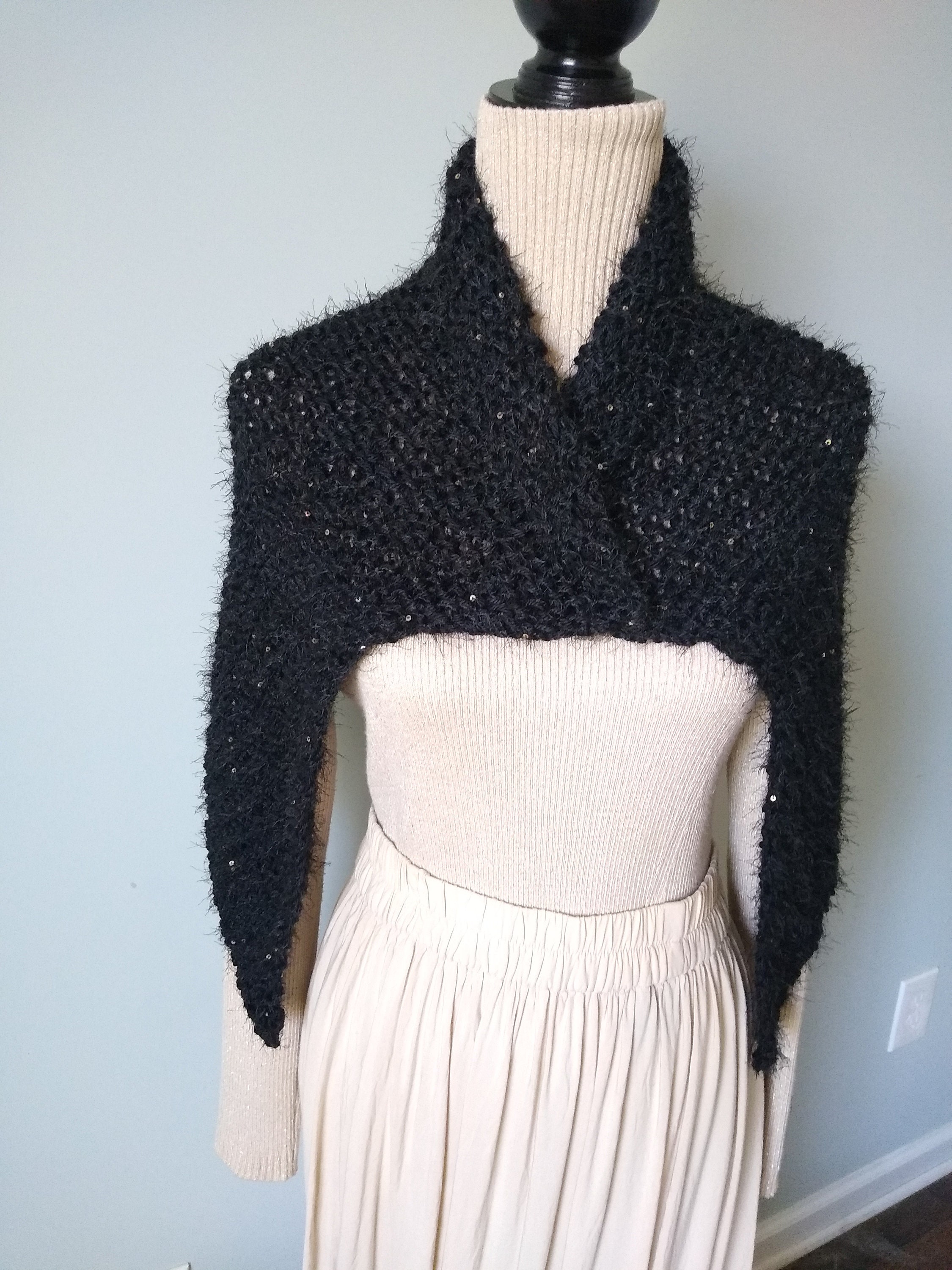 Hand Knitted Wrap amazing Grace Hand Knitted Scarf Black Sequined Scarf ...