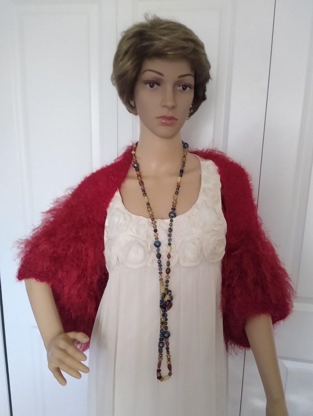 Red Faux Fur Shrug "ruby Tuesday" / Party Shrug / Cropped Cardigan ...