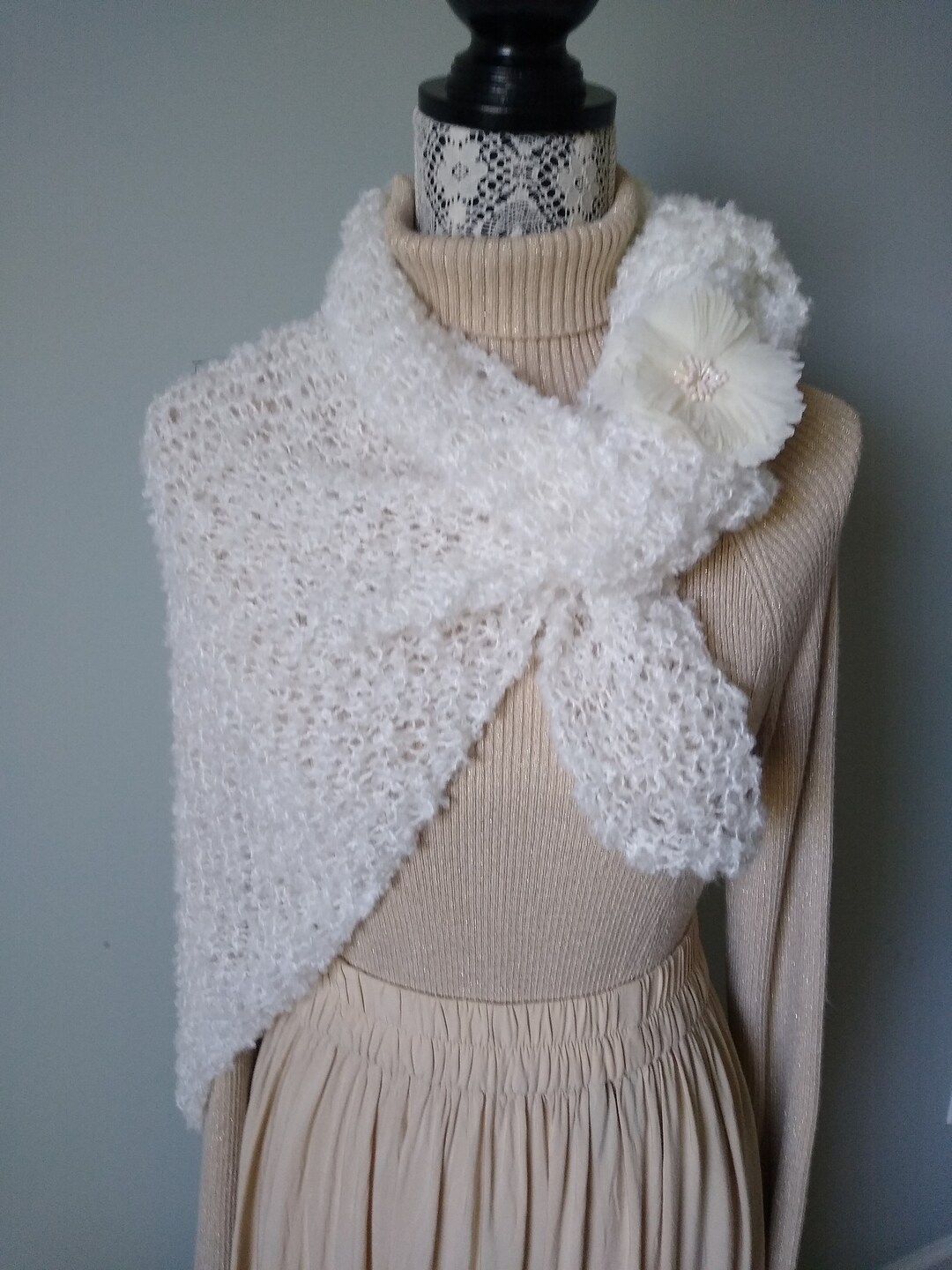 Hand Knitted Wrap peace Triangle Shaped White Wrap - Etsy