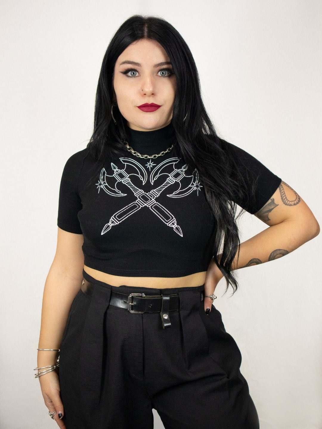 Gothic Top, Goth Clothes, Dark Aesthetics, Punk Top, Axes Illustration ...