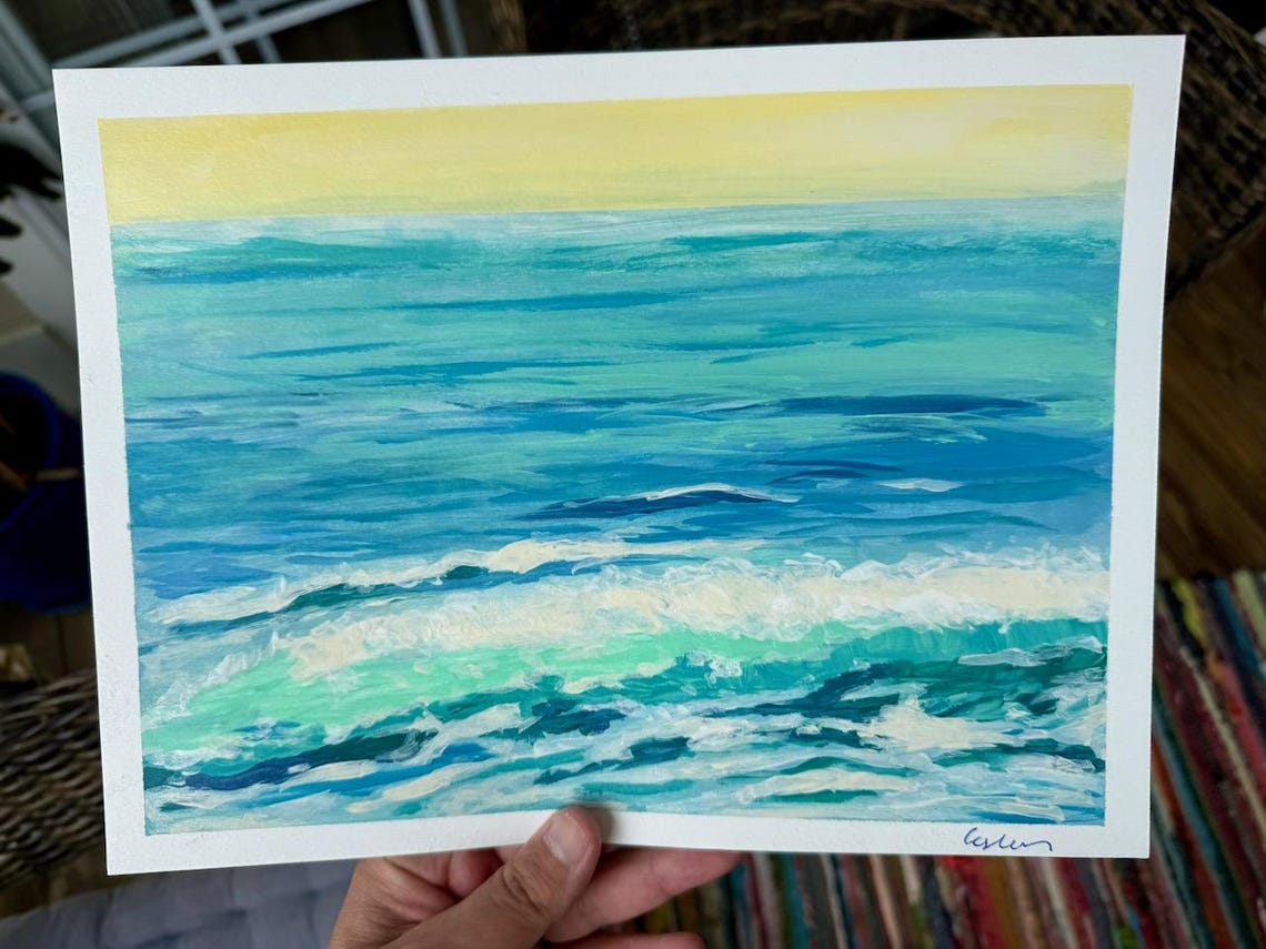 Handmade Original Ocean Artwork on Paper, Tranquil Waves - Etsy