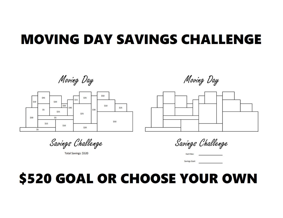 Printable - Moving Day Savings Challenge Tracker - Savings Goal ...