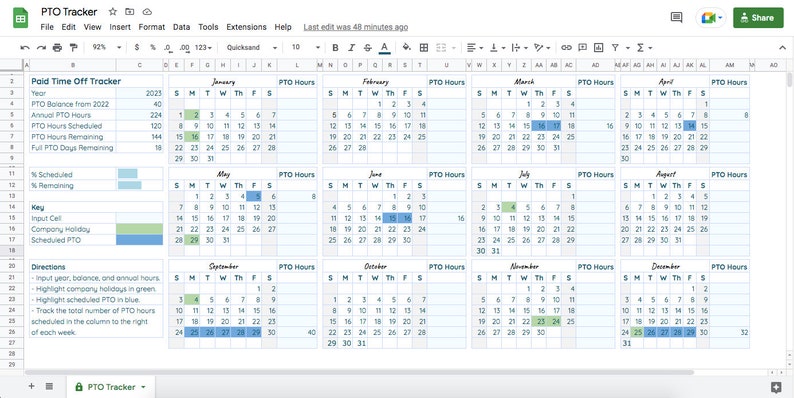 PTO Tracker (google Sheets Template) - Etsy