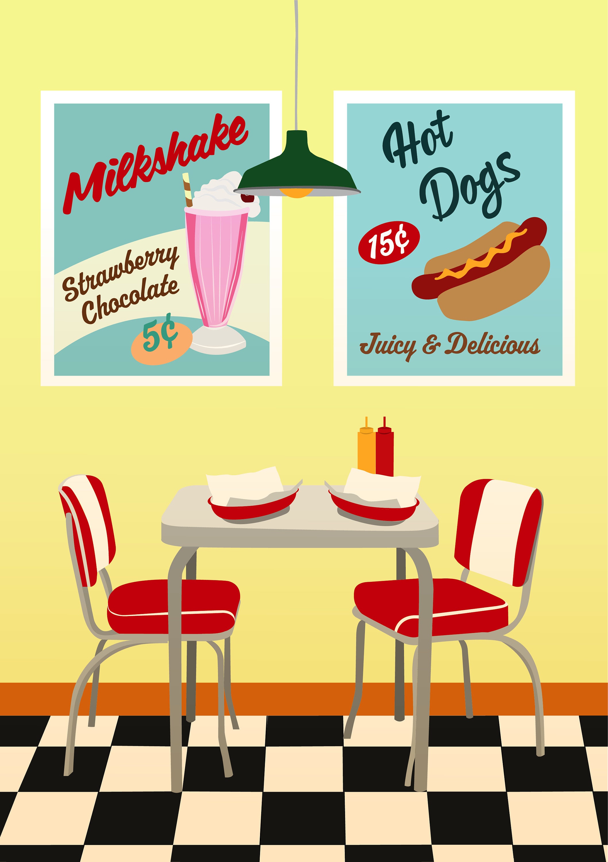 Retro Diner Illustration Retro Posters American Art Wall - Etsy