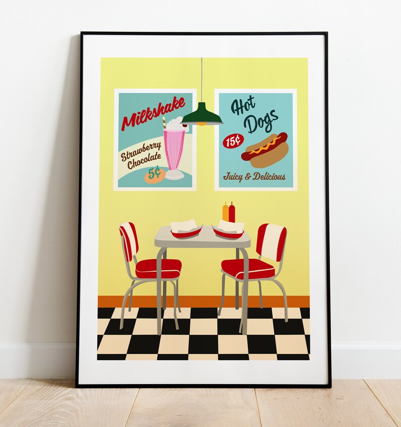 Retro Diner Illustration, Retro Posters, American Art, Wall Deco Art ...
