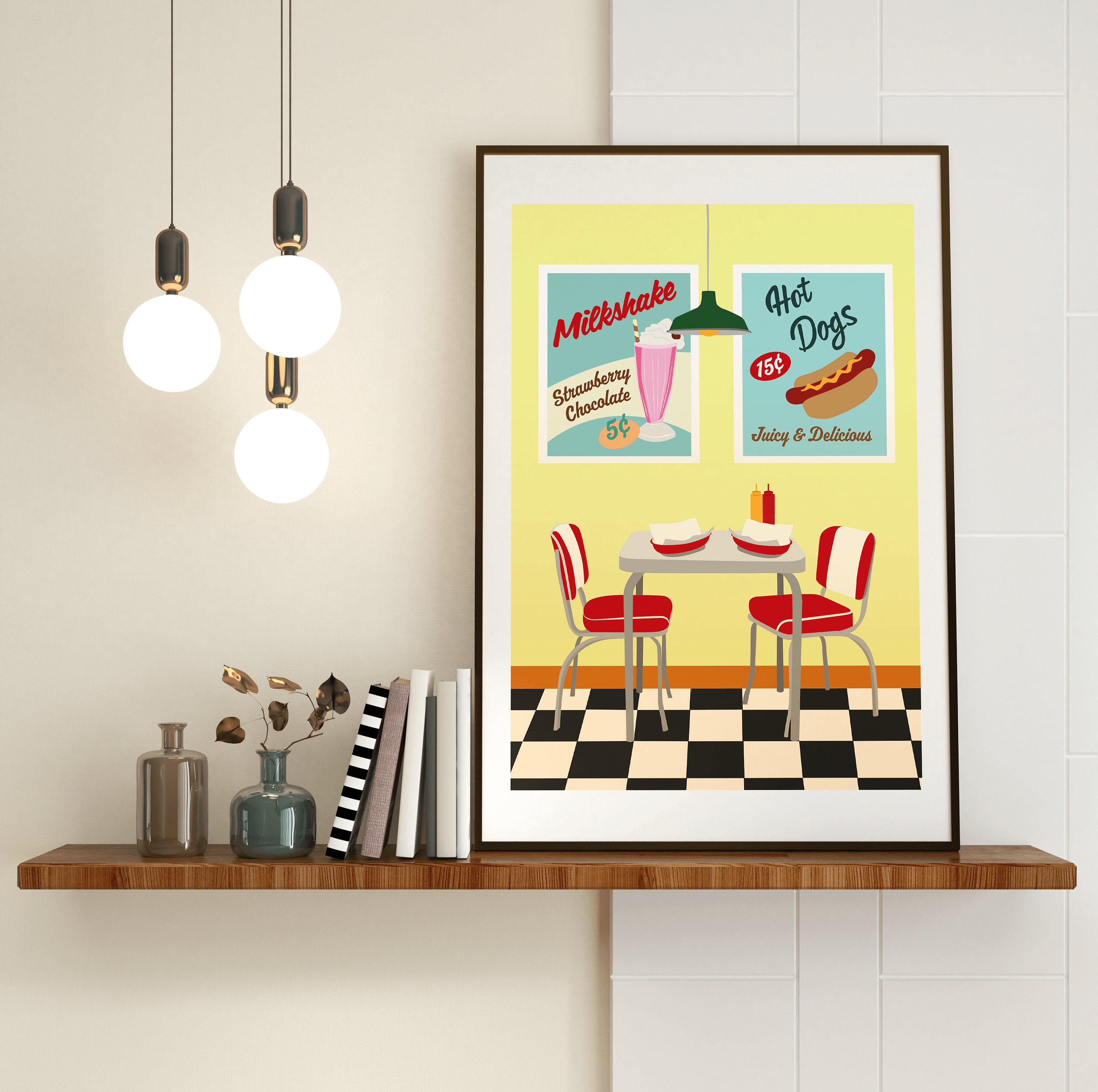 Retro Diner Illustration Retro Posters American Art Wall - Etsy