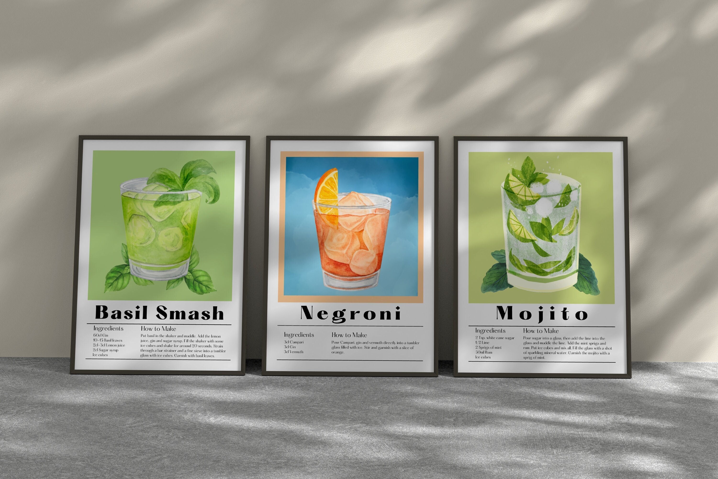 Cocktail Poster Set Premium Poster Print Bar Ambience Modern Vintage ...