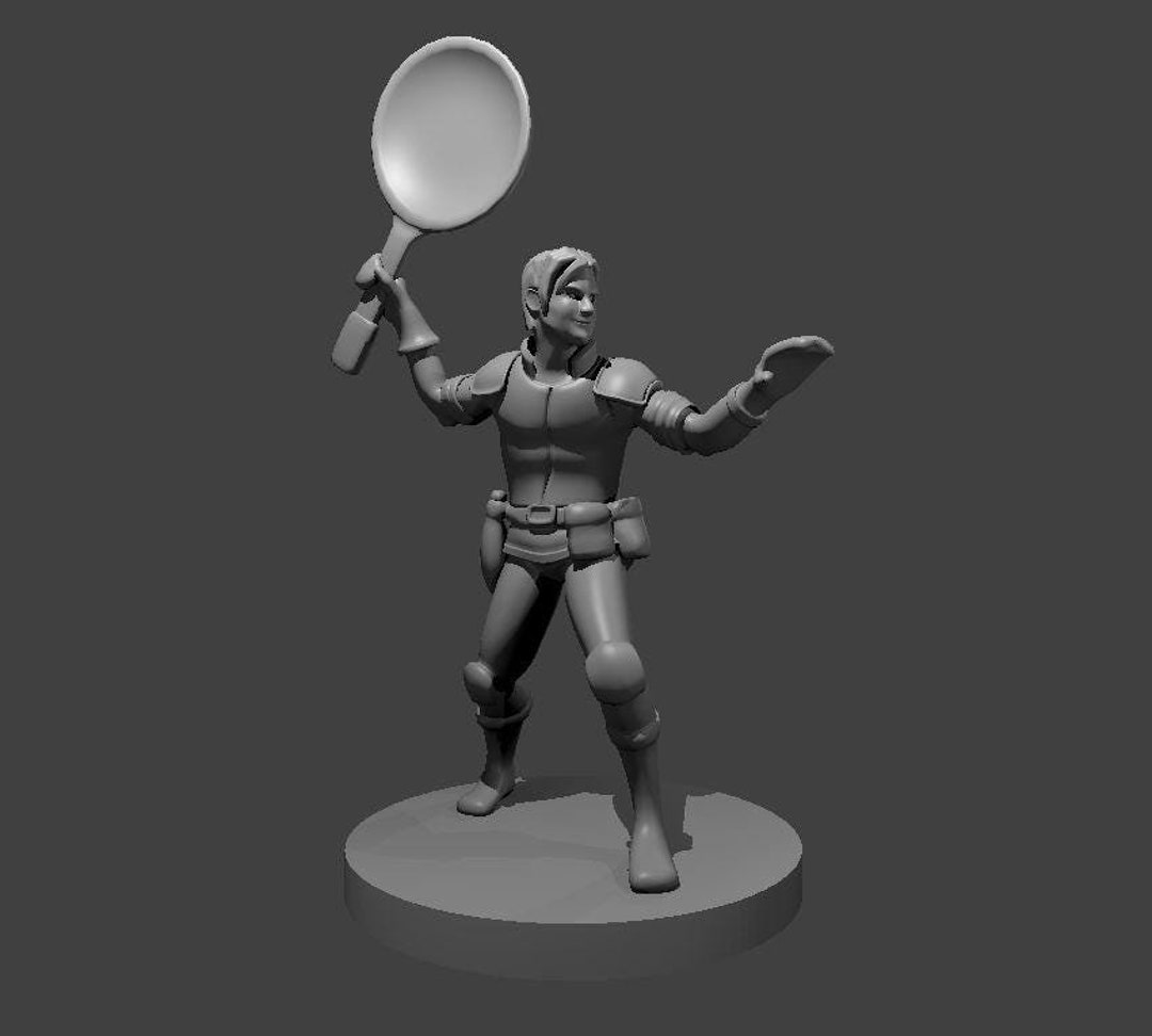 Frying Pan Fighter Dude/ Mz4250/ 25mm Scale Miniature/ Pathfinder/ D&D ...