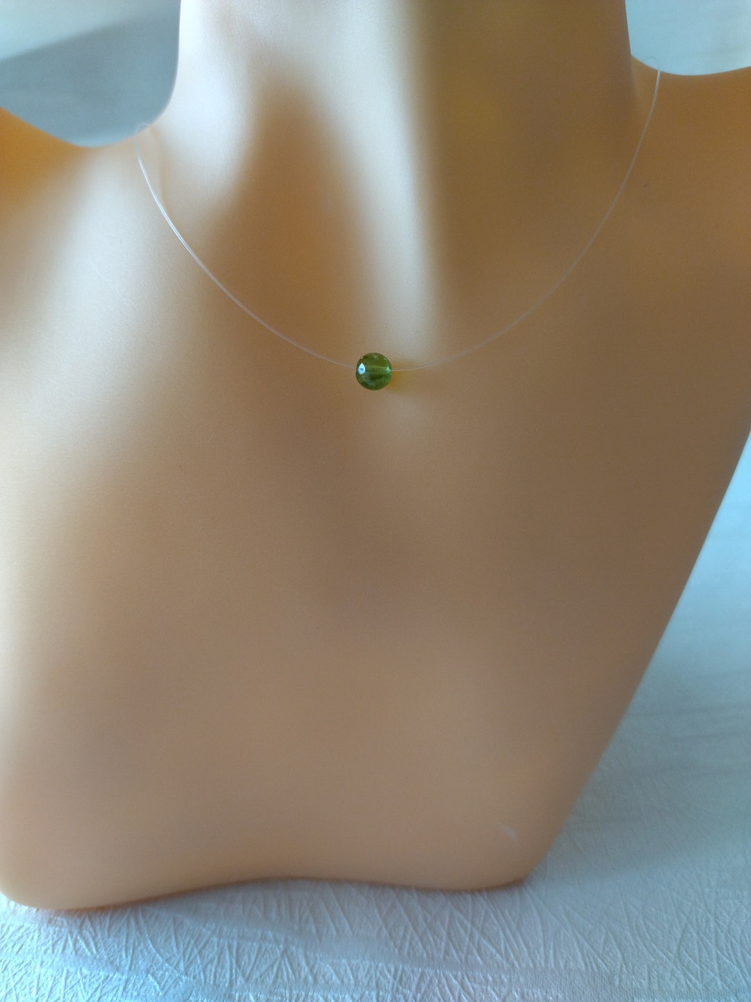 Invisible Peridot Pearl Solitaire Necklace Natural Stone. Translucent ...