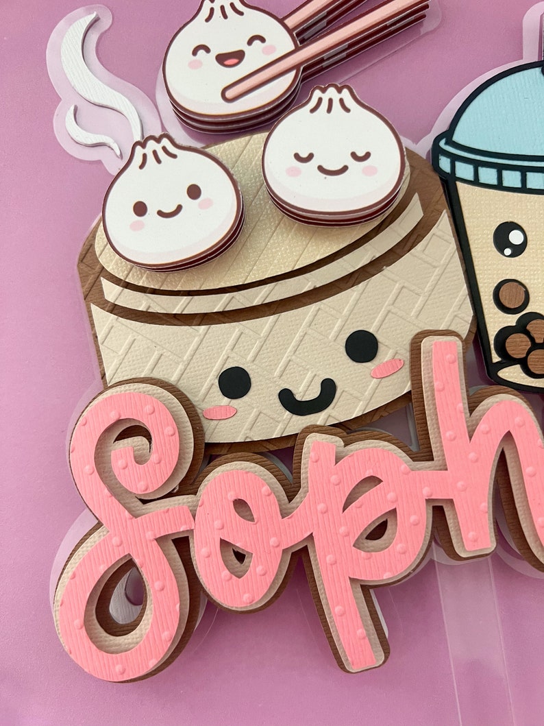 Personalized Dumpling & Boba Tea Cake Topper: Par-tea Decorations - Etsy