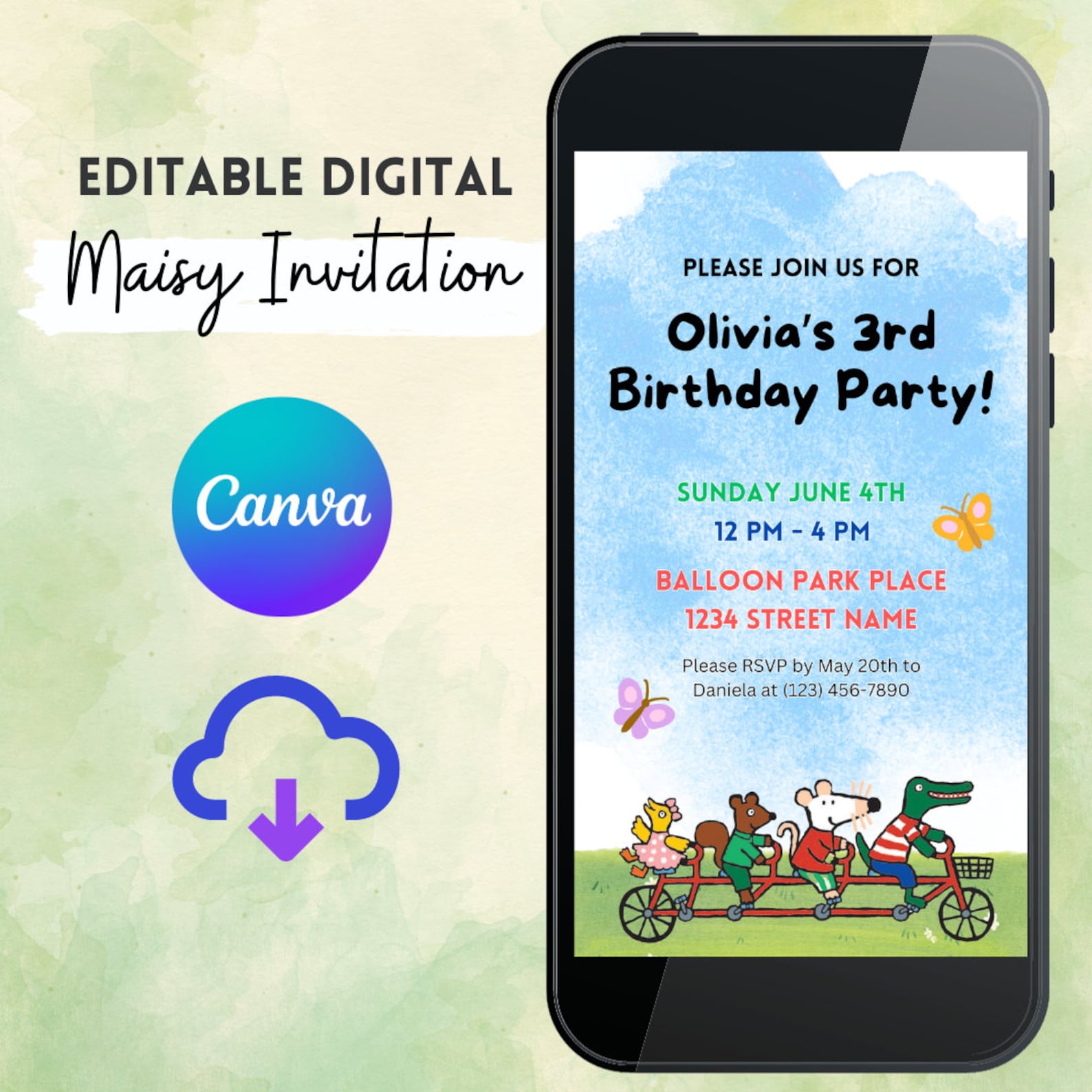 Maisy Mouse Birthday Party Invitation: Editable Digital Template - Etsy