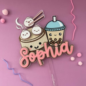 Boba and Bao Cake Topper, Little Dumpling Cake Topper, Boba Tea Cake ...