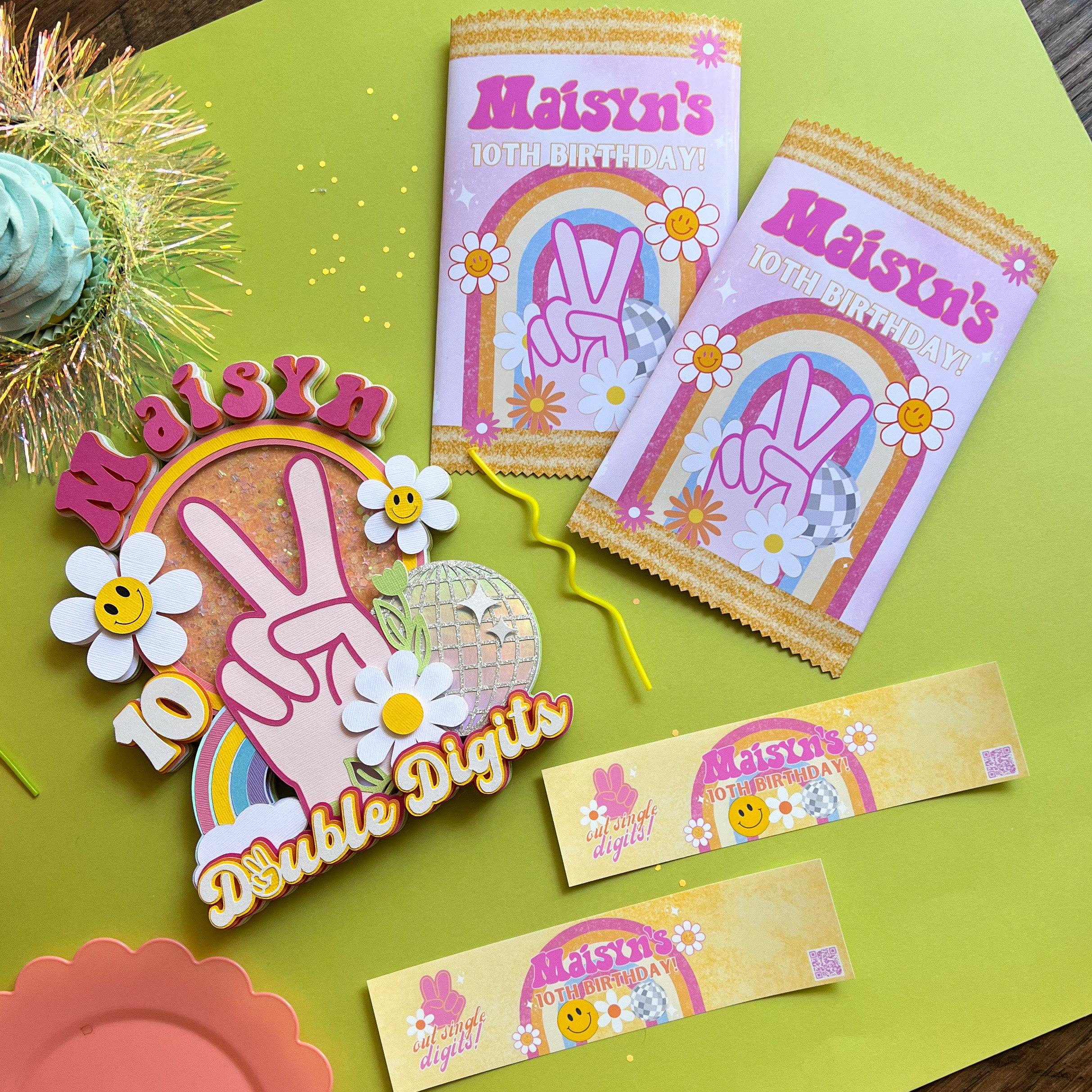 Groovy Double Digits Cake Topper: Retro Hippie Birthday Party - Etsy