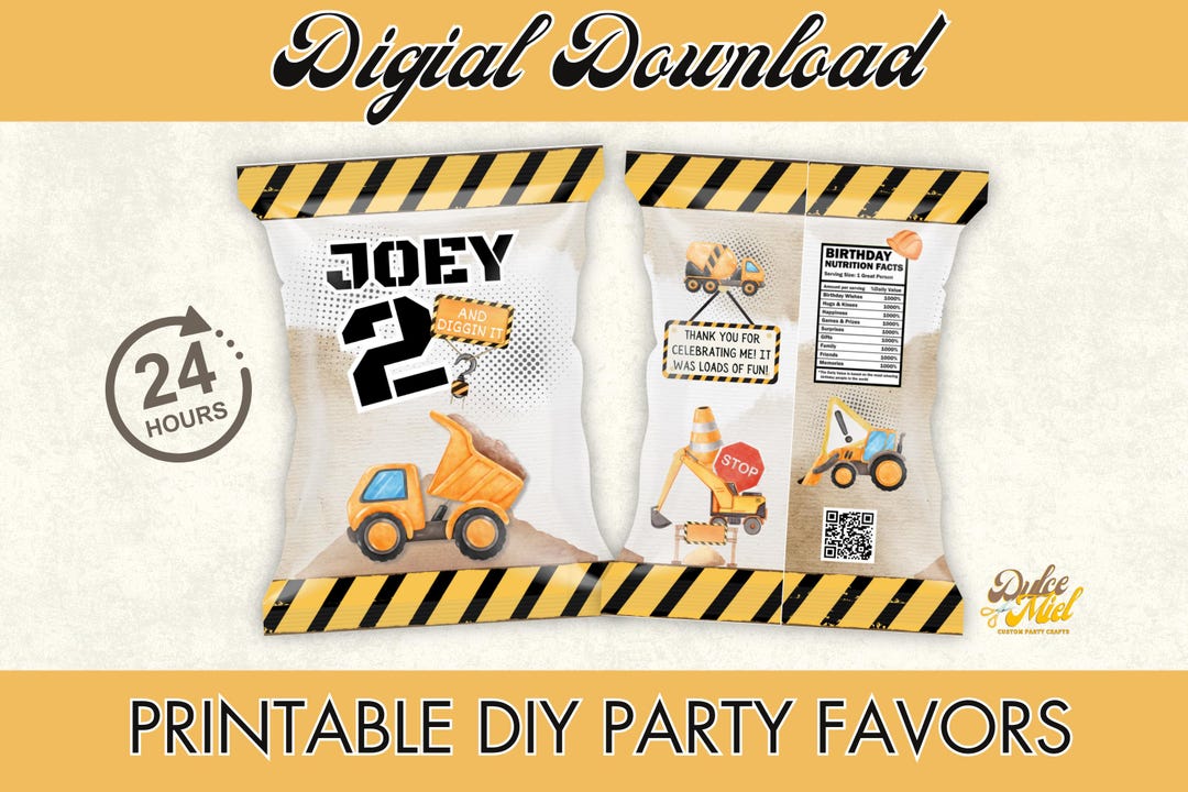 Construction Digital Chip Bags, Construction Printable Party Favors ...