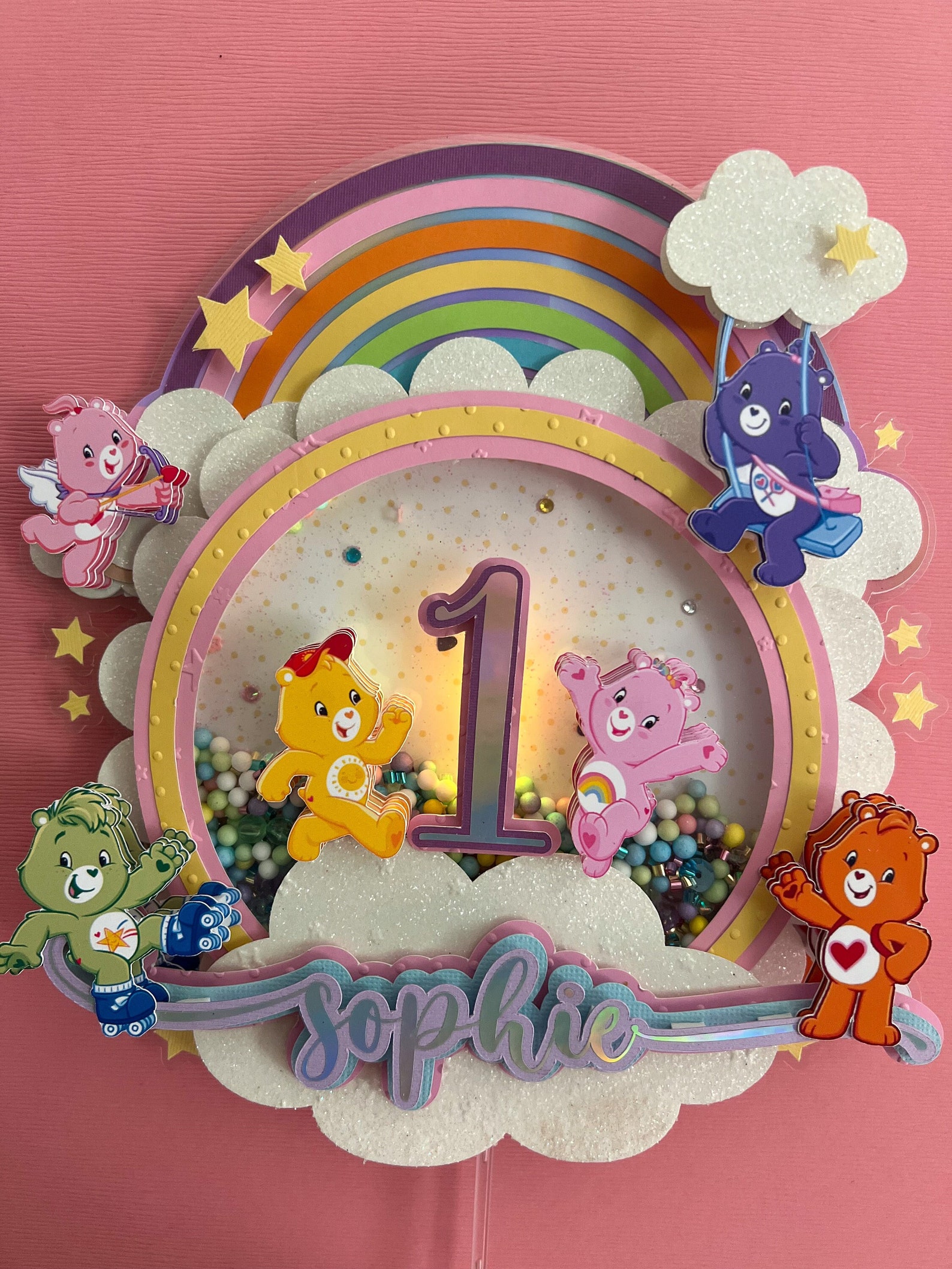 Care Bear Inspired Cake Topper Rainbow Cake Topper Custom - Etsy
