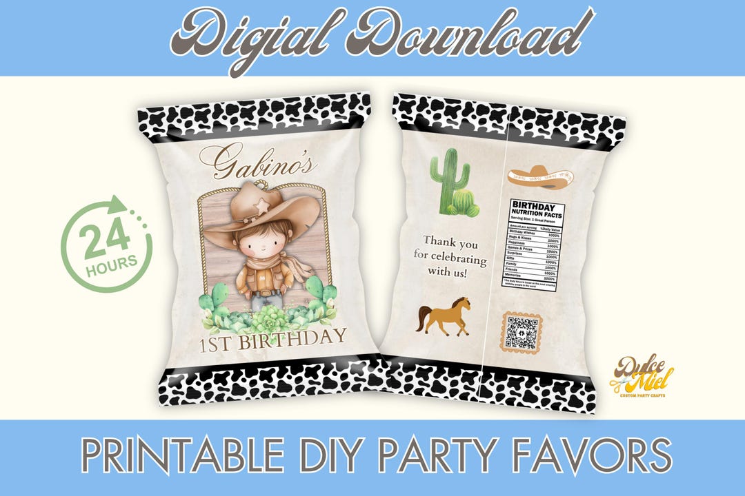 1st Rodeo Printable Chips Bags, Charro Chip Bags, Charro Party Favors ...