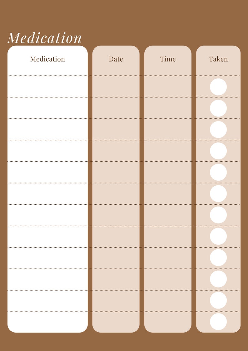 Medical Tracker Printable Chart Medication Intake Plan | Etsy UK