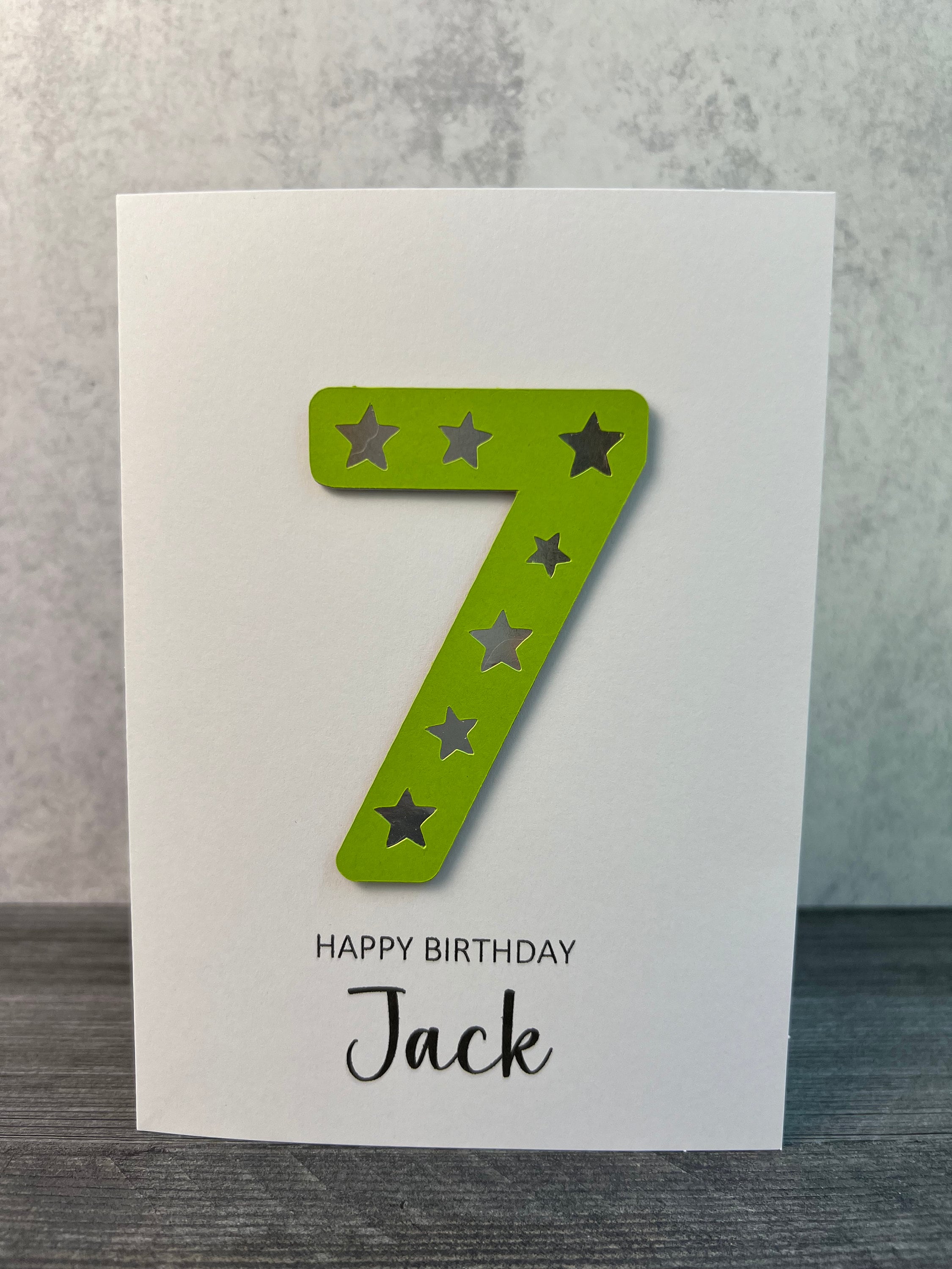 7th Birthday Card for Children, Shiny Stars Design, Handmade and ...