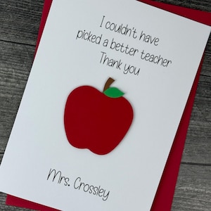 Thank You Teacher Card, Apple Design, Handmade and Personalized ...